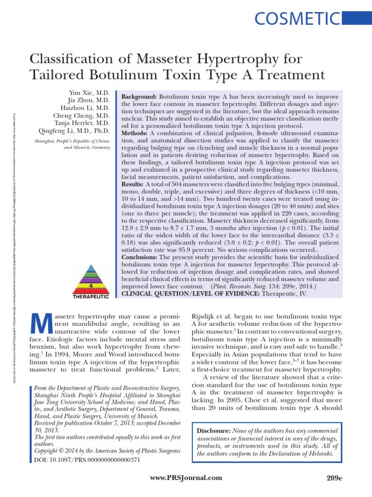 Classification of Masseter Hypertrophy For.11 | PDF | Botulinum Toxin ...