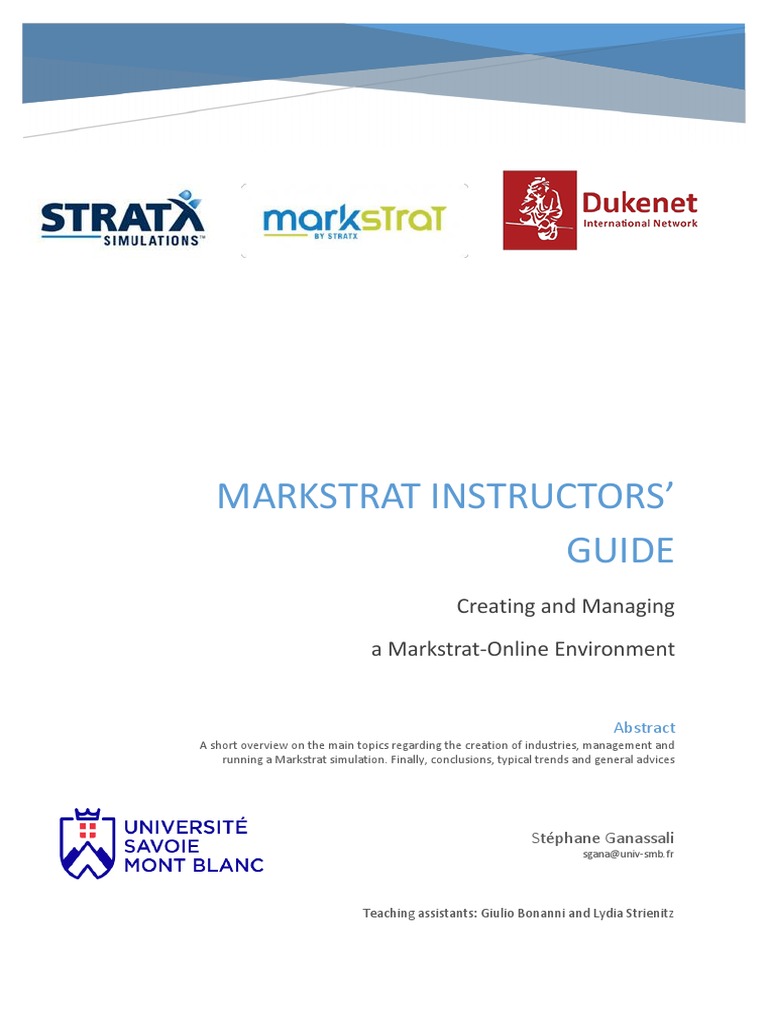Markstrat Online Instructors' Guide | PDF | Simulation | Marketing