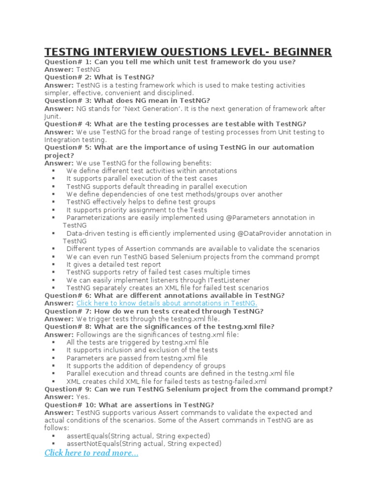 Testng Interview Questions Level Pdf Software Testing Method Computer Programming 7783