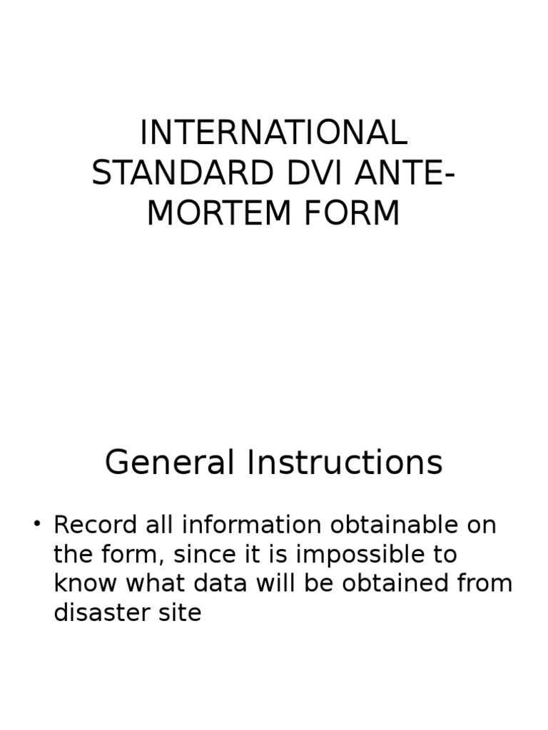 International Standard Dvi Ante-Mortem Form | PDF