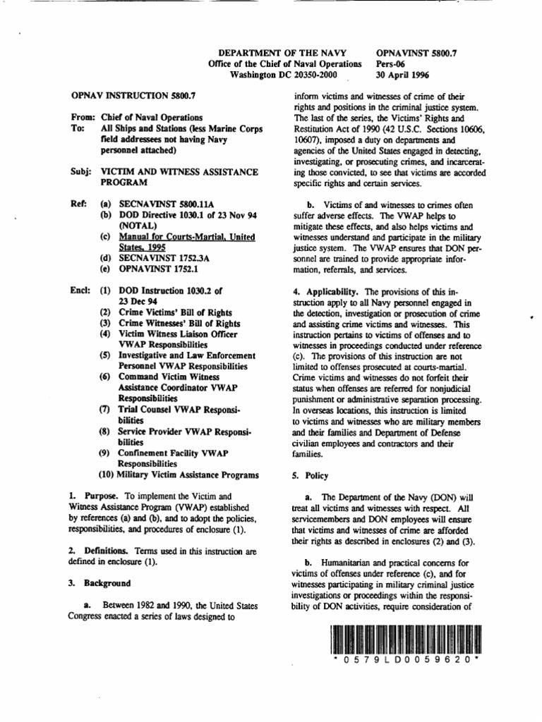 OPNAVINST 5800.7 Victim and Witness Assistance Program | PDF | United ...