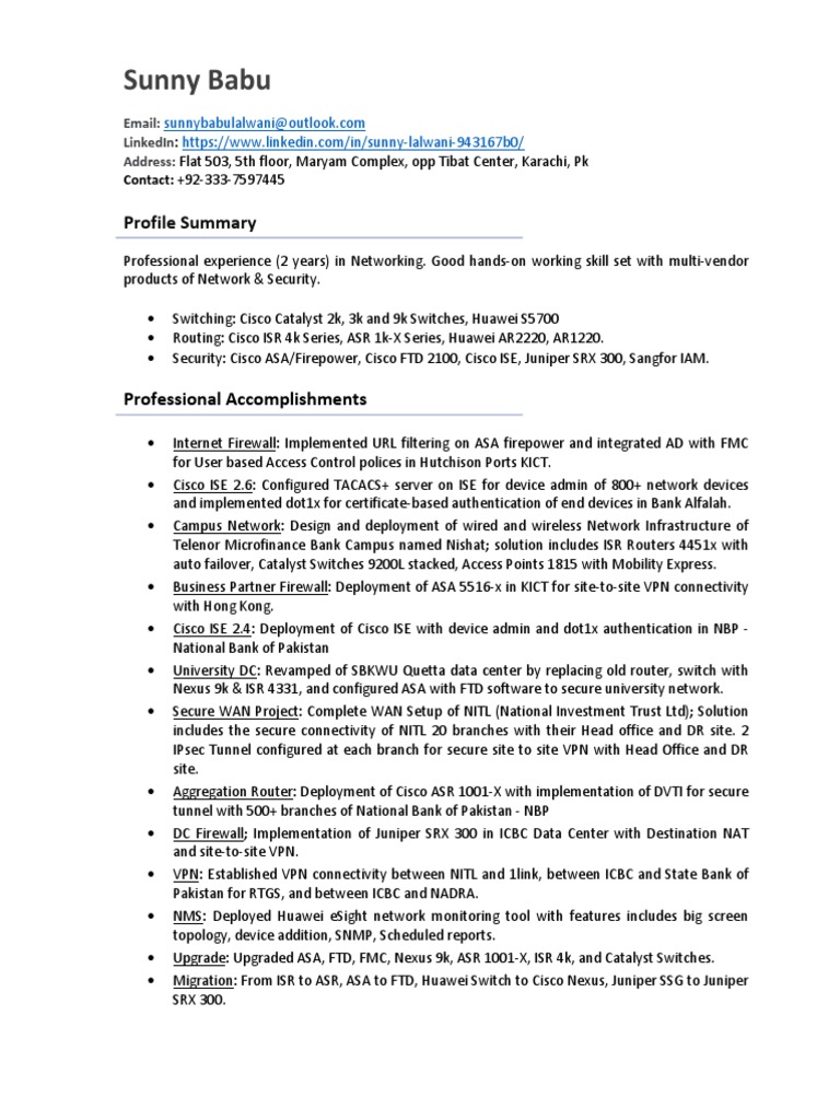 Sunny CV PDF | PDF | Cisco Systems | Virtual Private Network