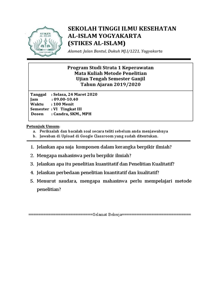 Soal UTS Metopen 2020 | PDF