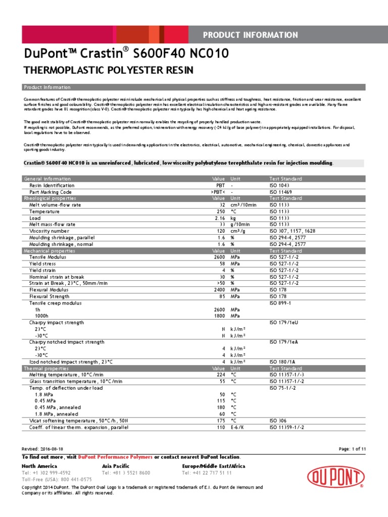Crastin S600 F40 NC010 | PDF | Thermoplastic | Polyester