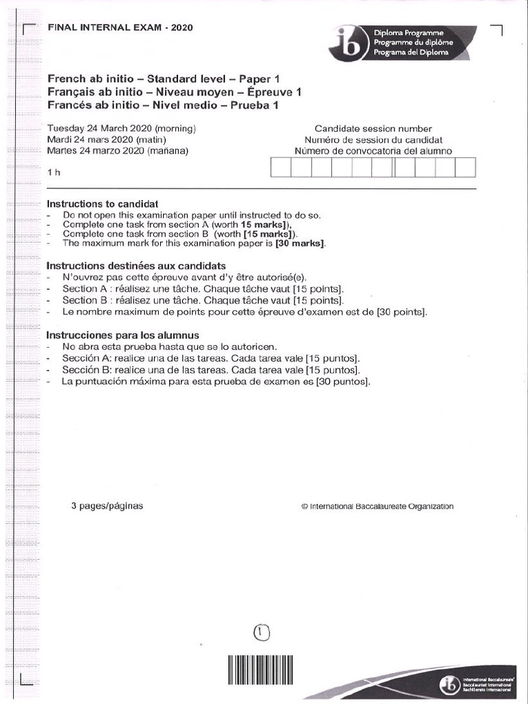 Grade 12 French Ab Initio Paper 1 Writing PDF | PDF