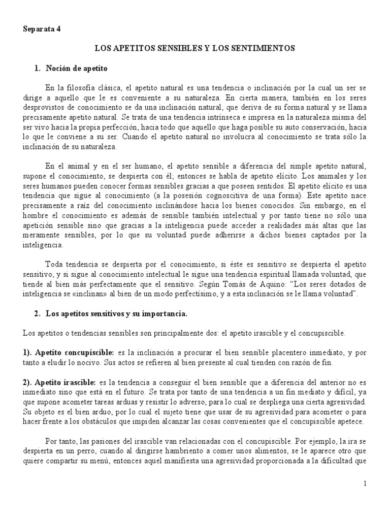 Separata 4 Apetitos Sensibles y Sentimientos Cor | PDF | Temperamento | Amor