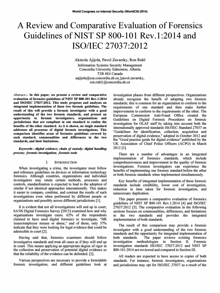 NIST SP 800-101:2014 Vs ISO-IEC 27037:2012 | PDF | Digital Forensics ...