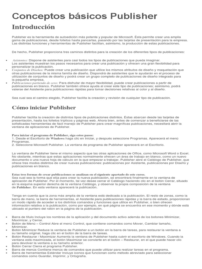 Introducción a Microsoft Publisher | PDF | Ventana (informática) | Software