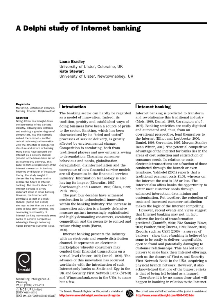 A Delphi Study of Internet Banking | PDF | Innovation | Technological ...