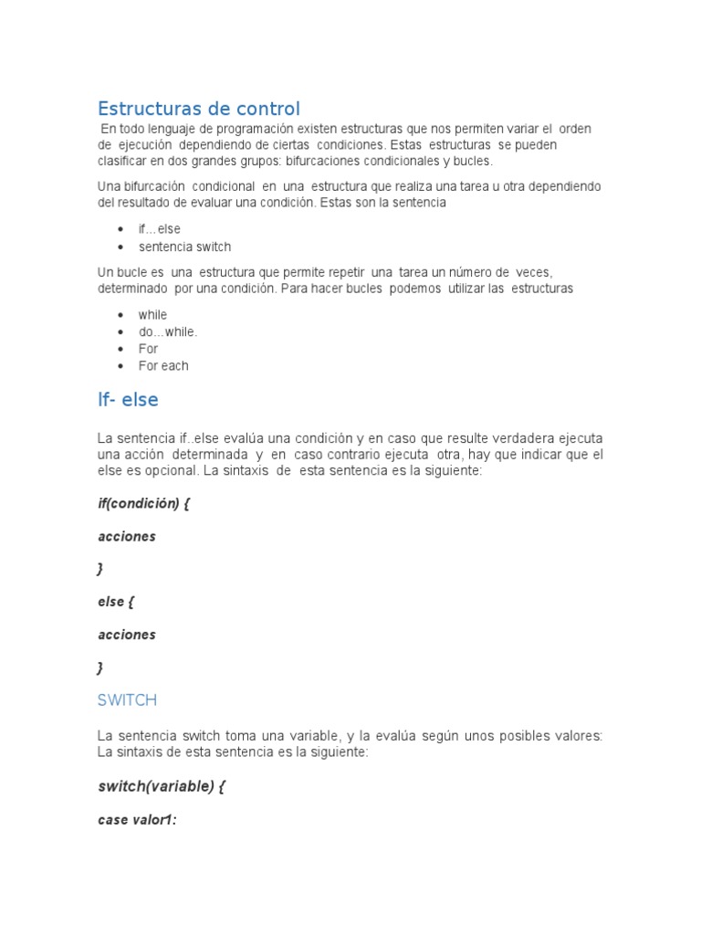 Estructuras de Control | PDF | Lenguaje de programación | Flujo de control