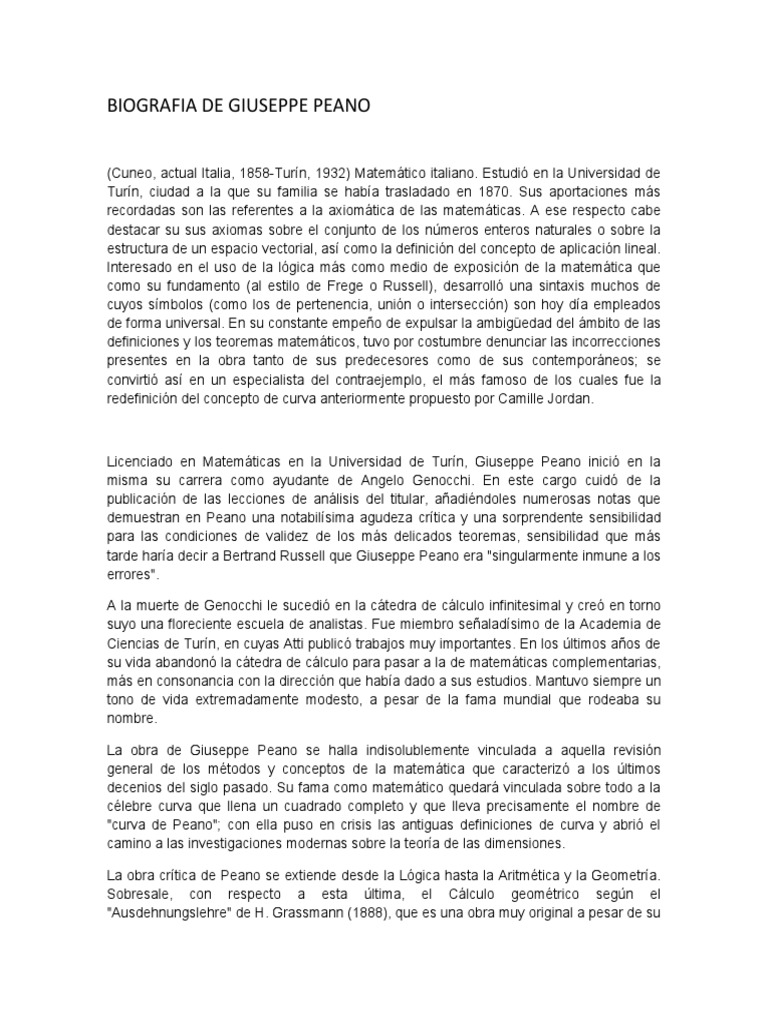 Biografia de Giuseppe Peano | PDF | Geometría | Lógica