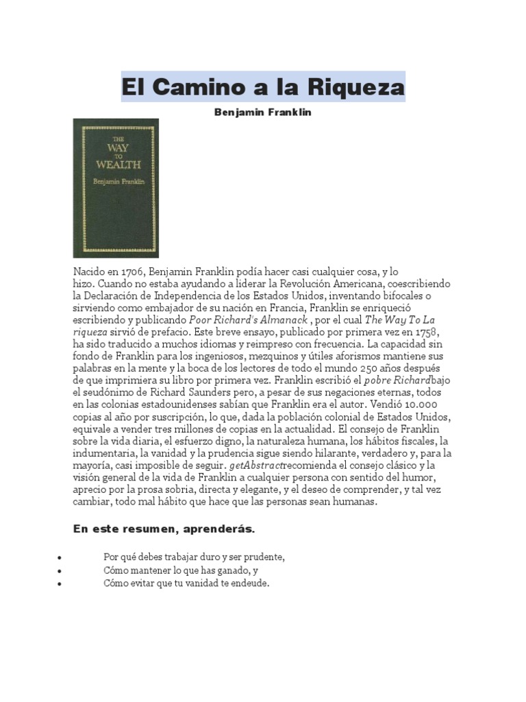 El Camino A La Riqueza | PDF | Benjamin Franklin