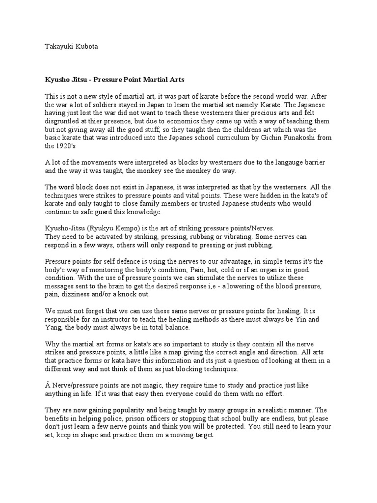 Self Defence Pressure Point Chart