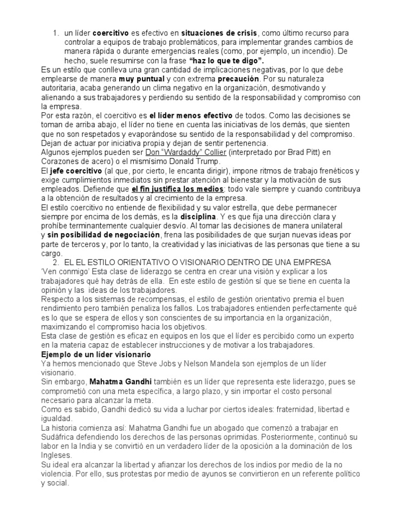 El Estilo Coercitivo en La Gestión Empresarial | PDF | Mahatma Gandhi ...
