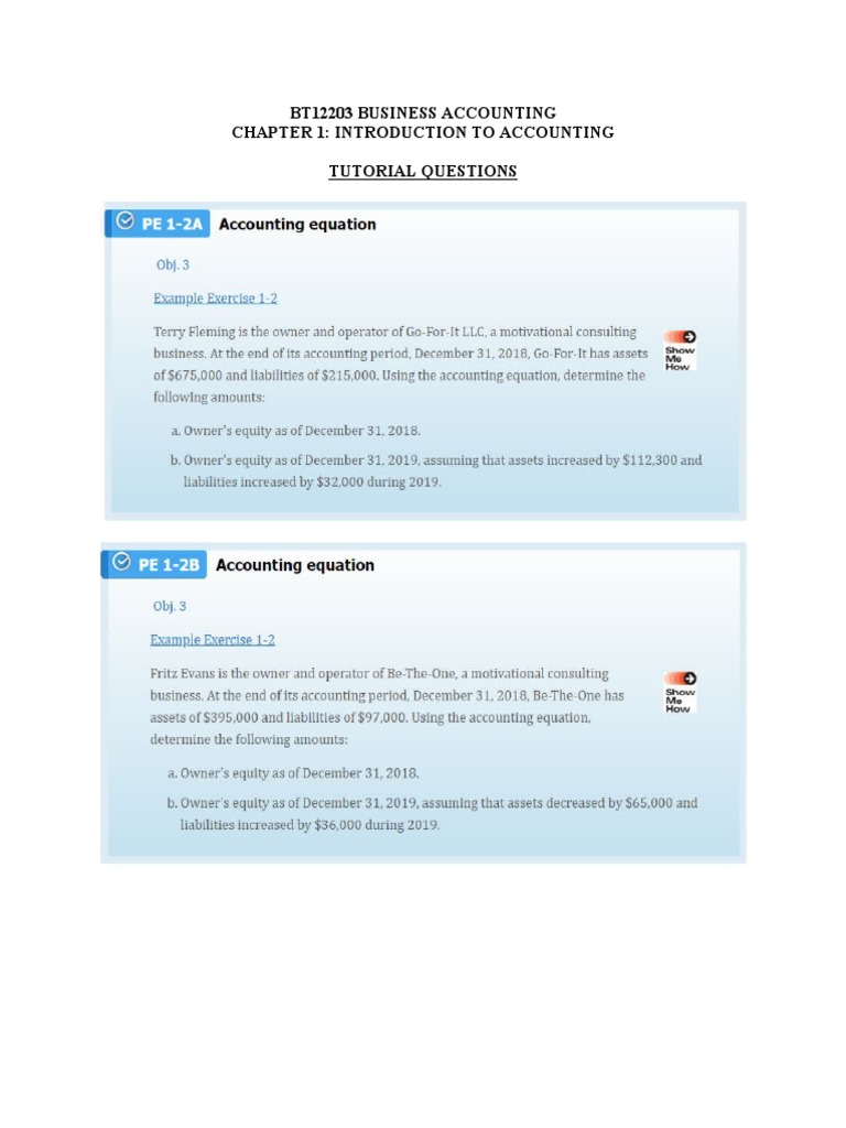 Tutorial Chapter 1 (Bussiness Acc) | PDF