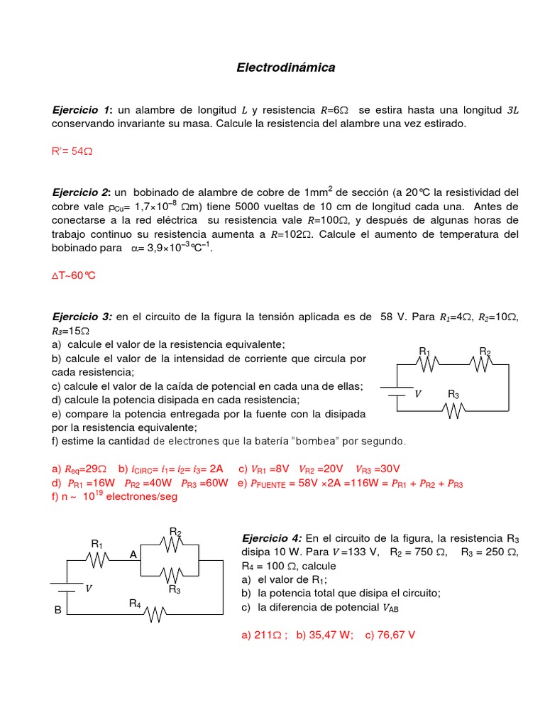 Guia Electrodinamica PDF | PDF | Resistencia Eléctrica y Conductancia | Energia electrica
