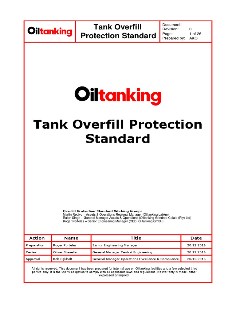 Oiltanking Tank Overfill Protection Standard PDF | PDF | Thermal ...