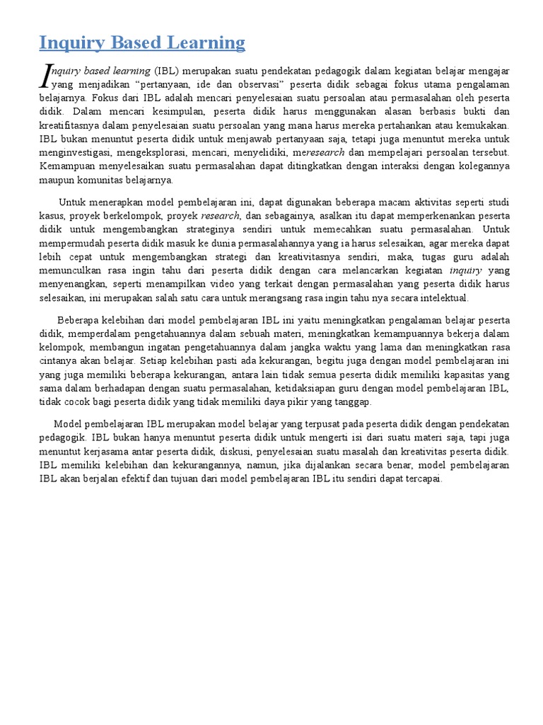 Tugas Essay Inquiry Based Learning Dan Contoh RPP Nya | PDF