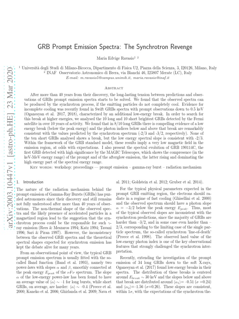 GRB Emission Spectra and Synchrotron Process | PDF | Emission Spectrum ...