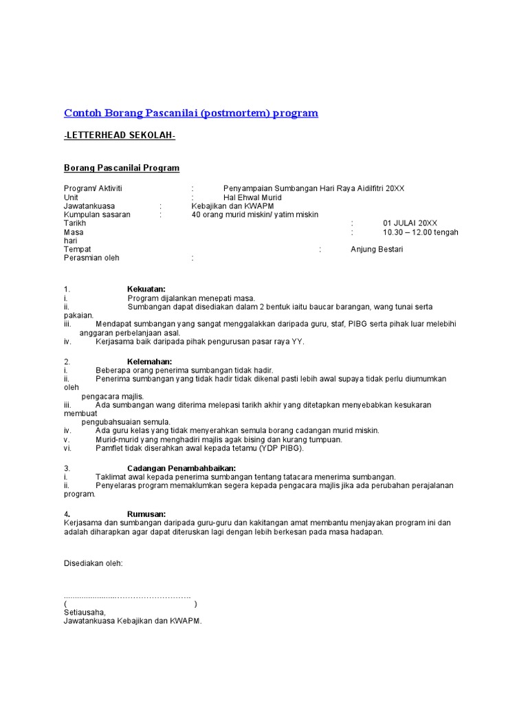 Contoh Borang Pascanilai Post Mortem | PDF