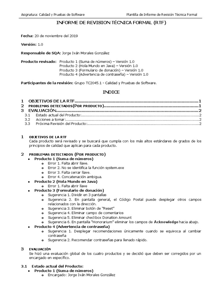INFORME DE REVISION TéCNICA FORMAL | PDF | Ingeniería de software ...