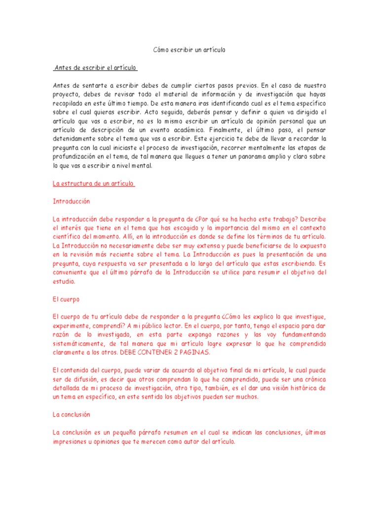 Cómo Escribir Un Artículo | PDF | Diccionario | Verbo
