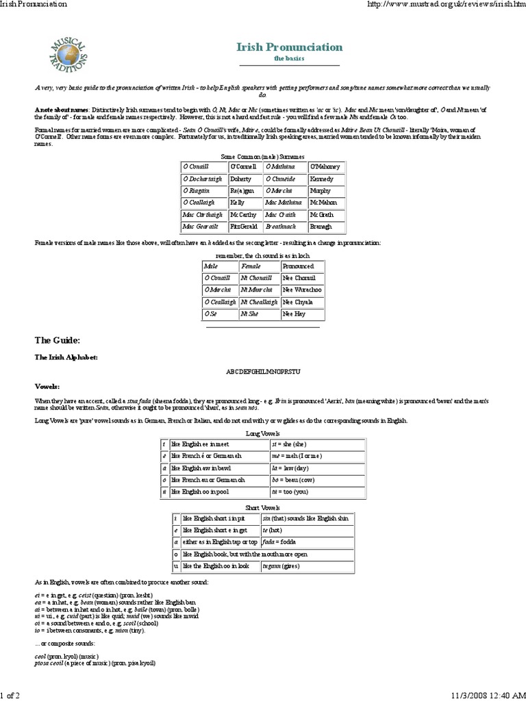 Irish Pronunciation | PDF | Consonant | English Language