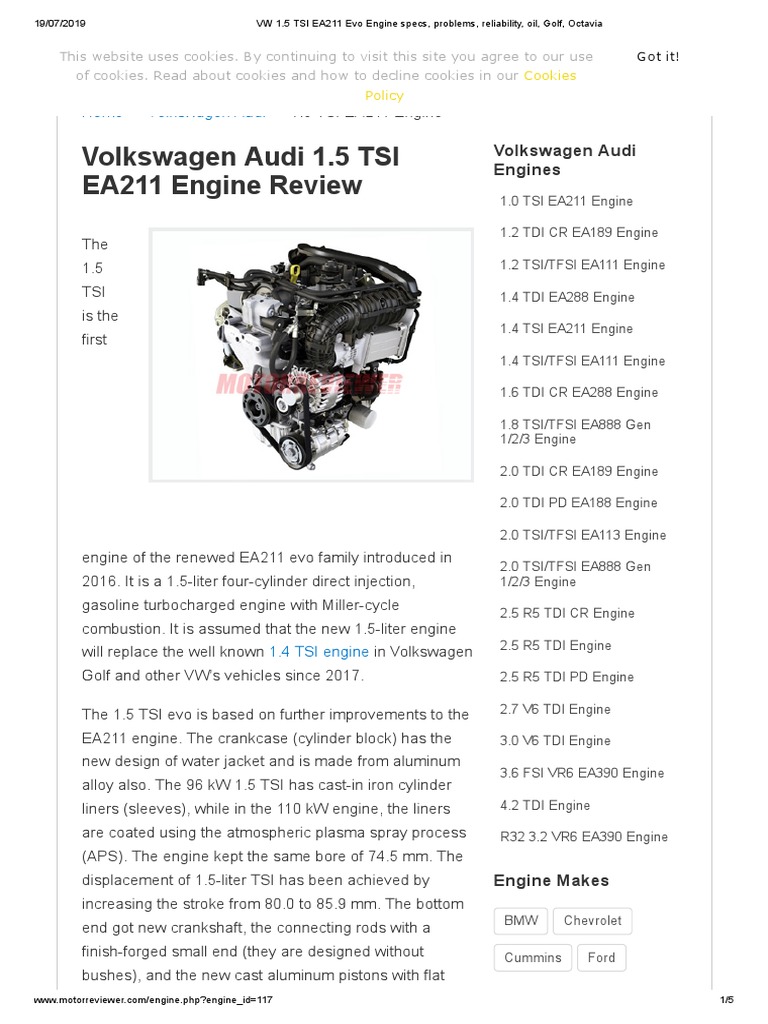 VW 1.5 TSI EA211 Evo Engine Specs, Problems, Reliability, Oil, Golf, Octavia | PDF | Volkswagen ...