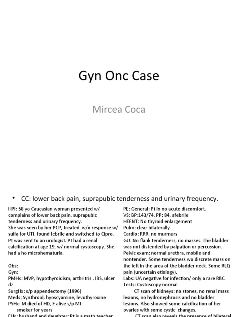 Gyn Onc Case: Mircea Coca | PDF | Ovarian Cancer | Cancer