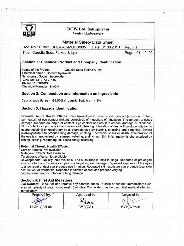 Caustic Soda Sodium - MSDS | PDF