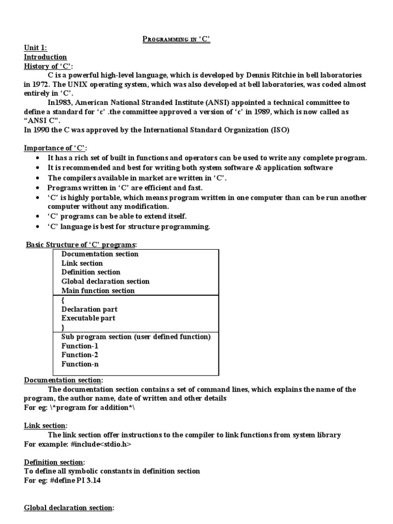 Programming in C Unit-1 | Download Free PDF | C (Programming Language) | Data Type