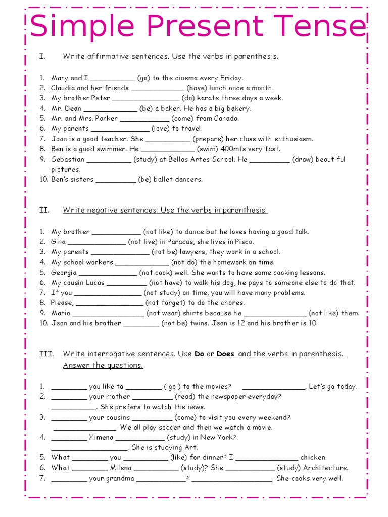 Simple Present Tense Writing Creative Writing Tasks - 100285 | PDF