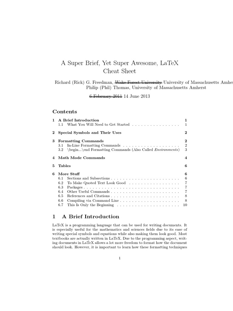 A Super Brief, Yet Super Awesome, LaTeX Cheat Sheet | PDF | Te X | Bracket