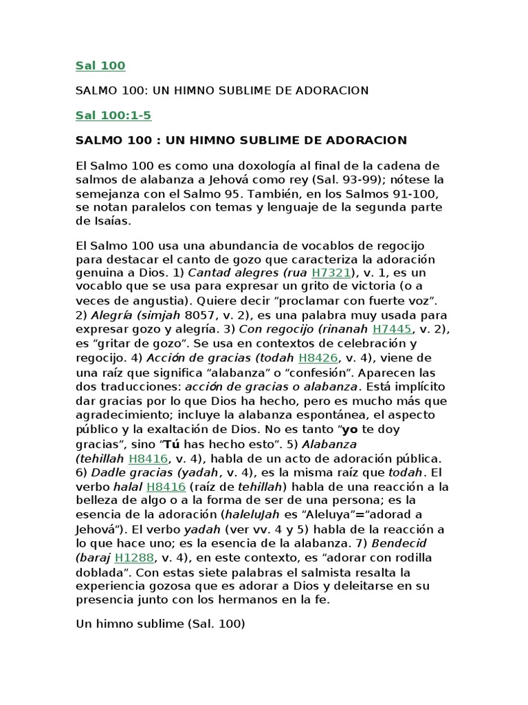 Explicación del Salmo 100 | PDF | Salmos | Comportamiento religioso y ...