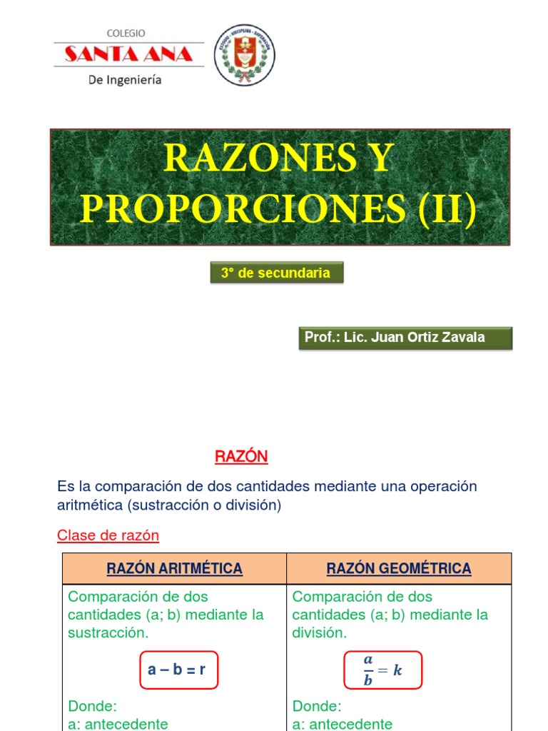 Razones y Proporciones (II) 3° Sec | PDF | Proporción | Enseñanza de ...