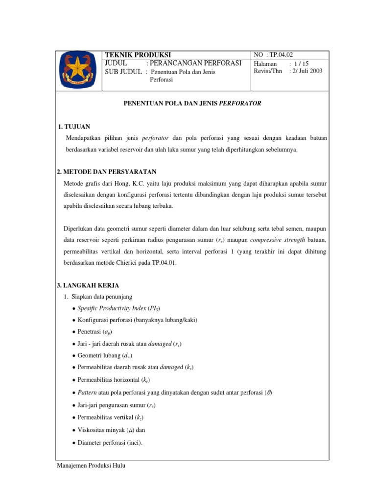 04-2 Penentuan Pola Dan Jenis Perforasi PDF | PDF | Teknologi & Rekayasa