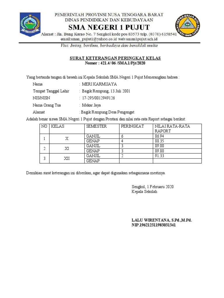 Surat Keterangan Peringkat | PDF