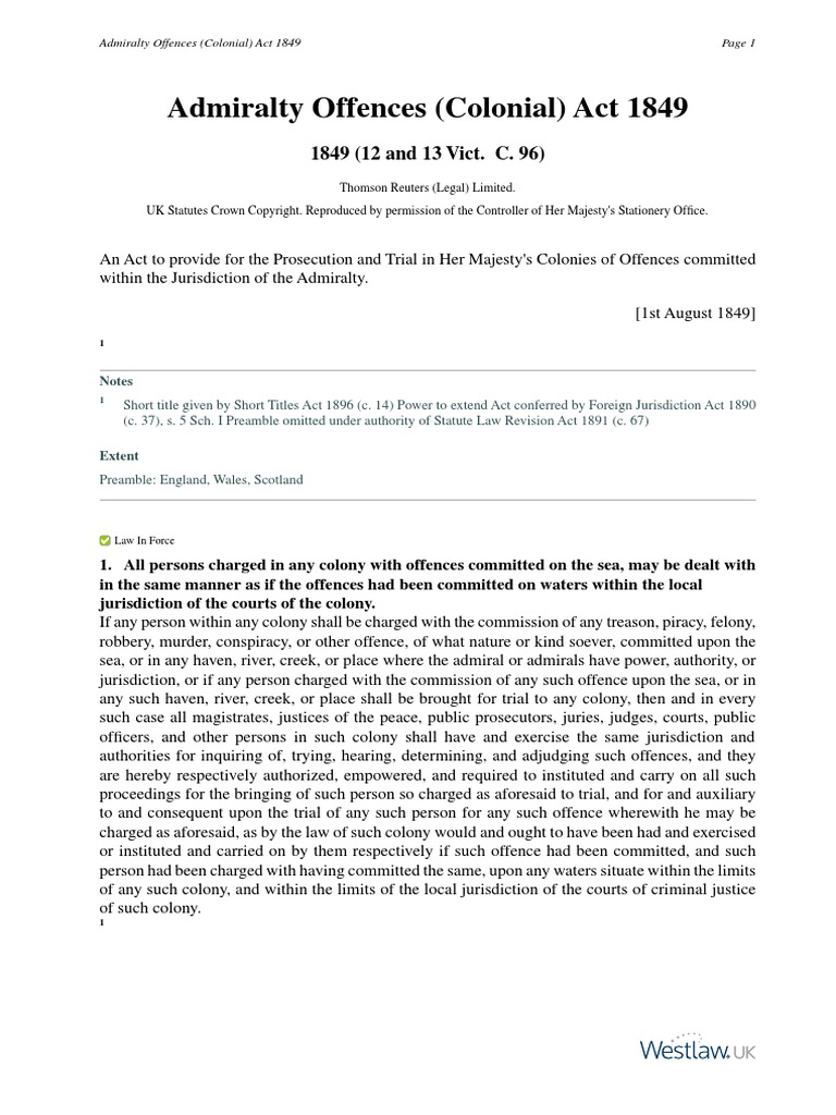 Admiralty Offences Act 1849 | PDF | Murder | Manslaughter