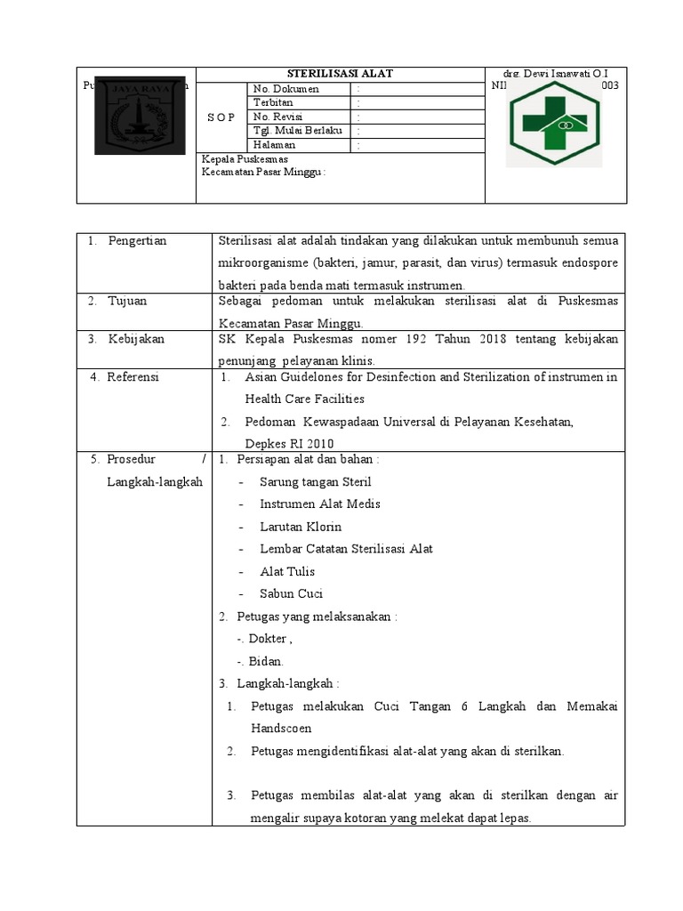 Sop Sterilisasi Alat | PDF