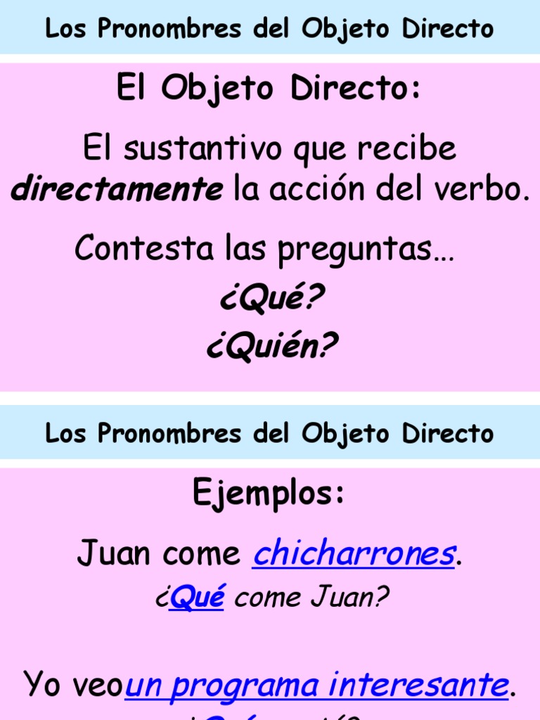 Presentacion Objetos Directo e Indirecto | PDF | Objeto (gramática) | Verbo