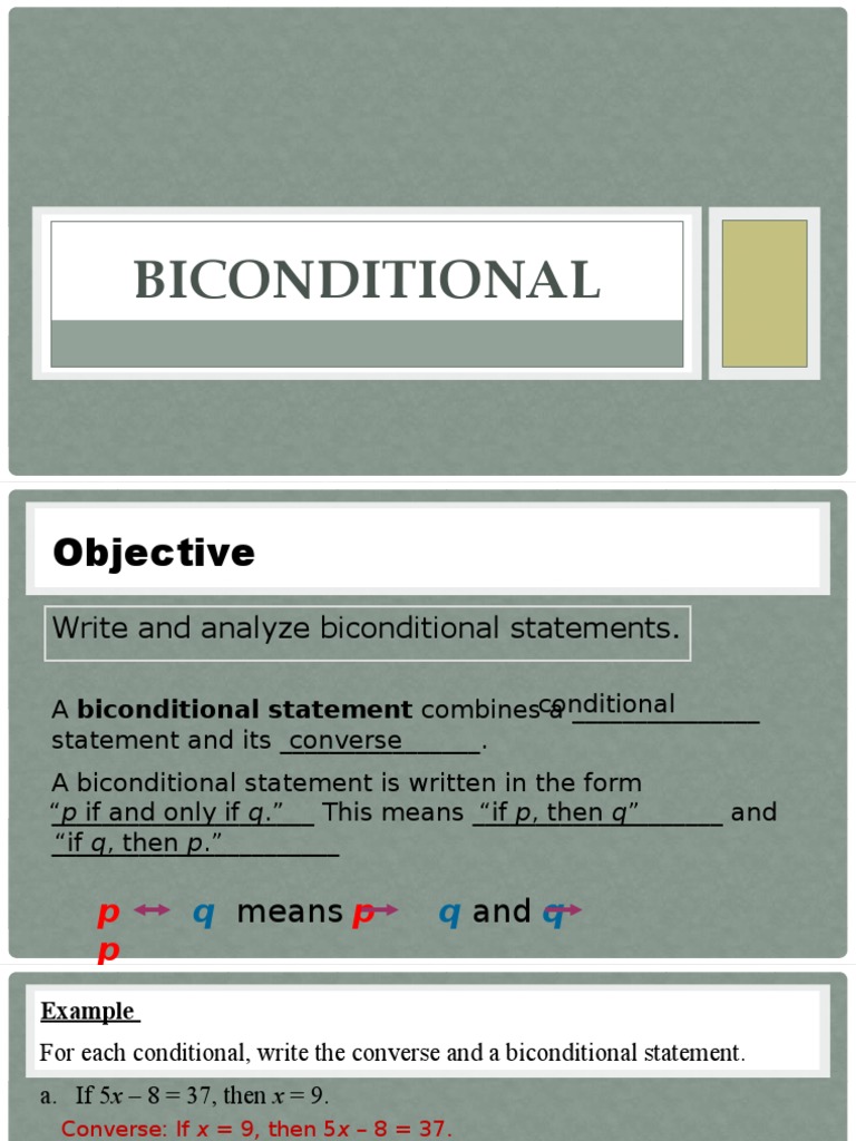 Biconditional Statement | PDF | If And Only If | Logical Expressions