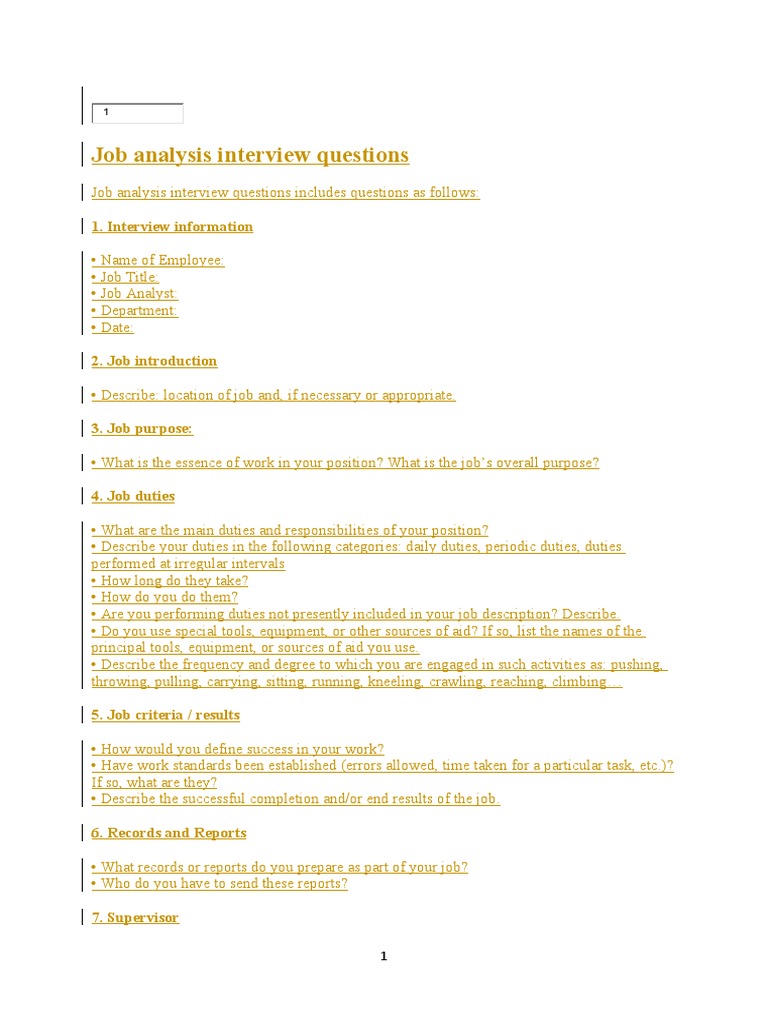 Job Analysis Interview Questions 2 | PDF | Occupational Safety And ...