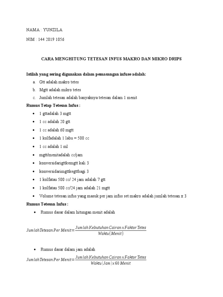 Cara Hitung Tetesan Infus Makro & Mikro | PDF
