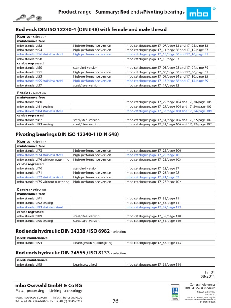 DIN ISO 12240 Rod Ends and Bearings | PDF | Bearing (Mechanical ...