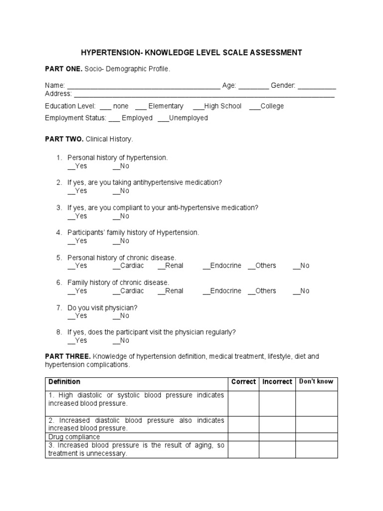 Assess Hypertension Knowledge | PDF | Hypertension | Medicine