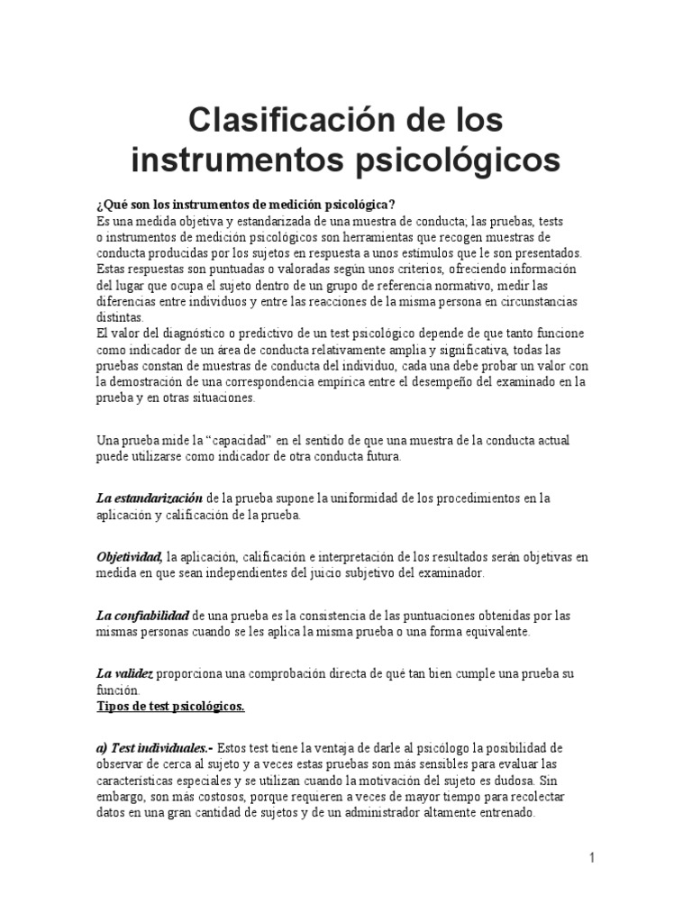 Clasificación de los instrumentos psicológicos.docx | Comportamiento ...