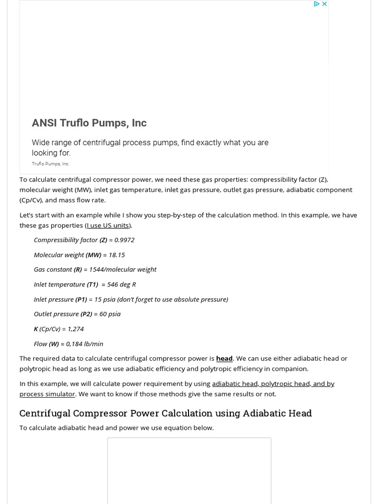 Centrifugal Compressor Power Calculation | PDF | Gases | Chemical Engineering