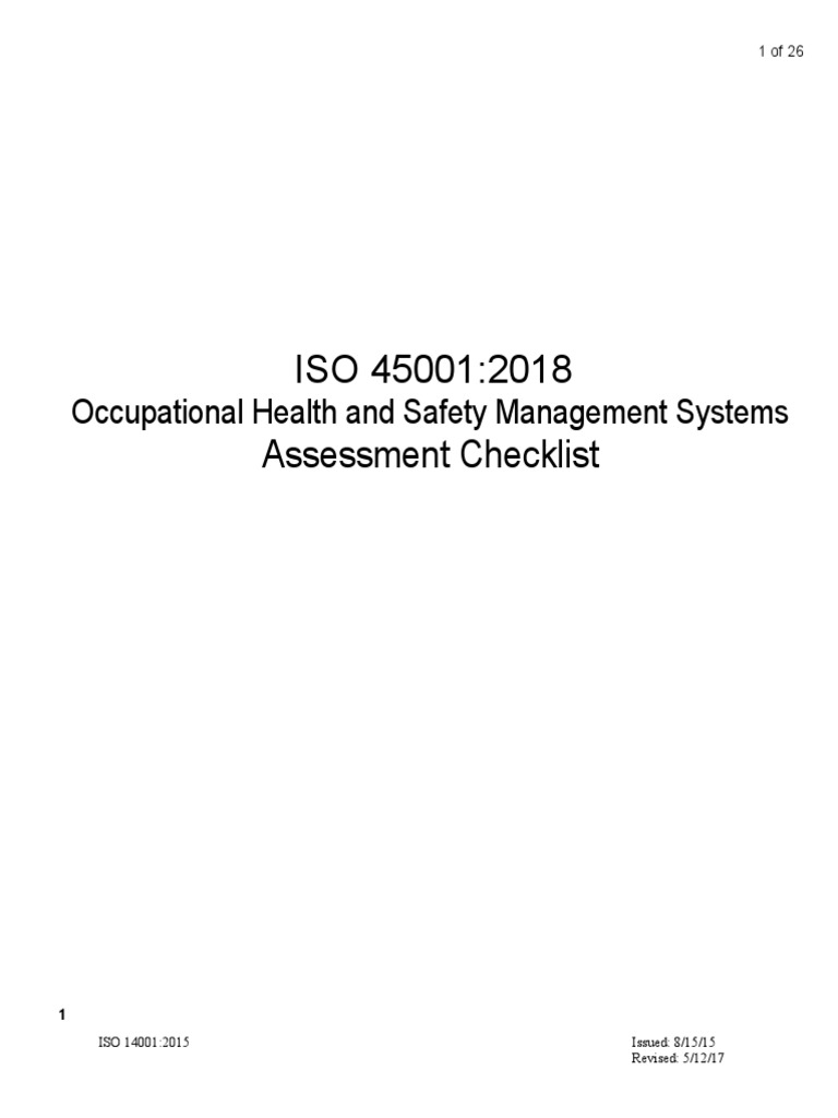 ISO 45001-2018 Assessment Checklist | Occupational Safety And Health | Risk