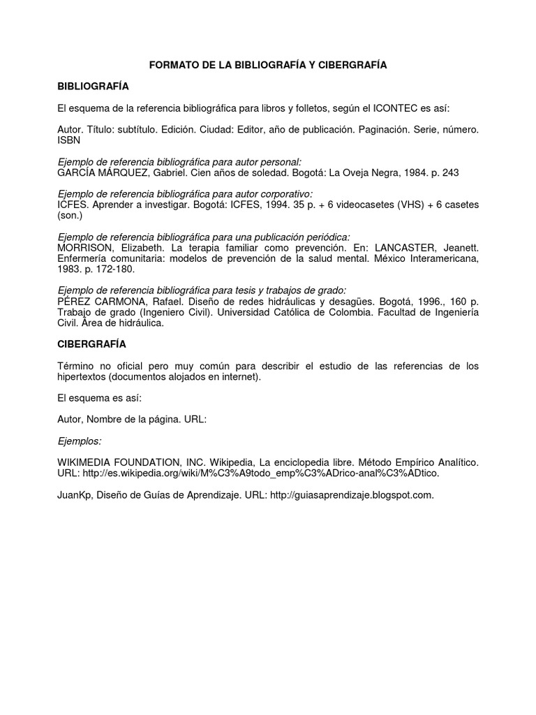 Formato de La Bibliografía y Cibergrafía PDF | PDF