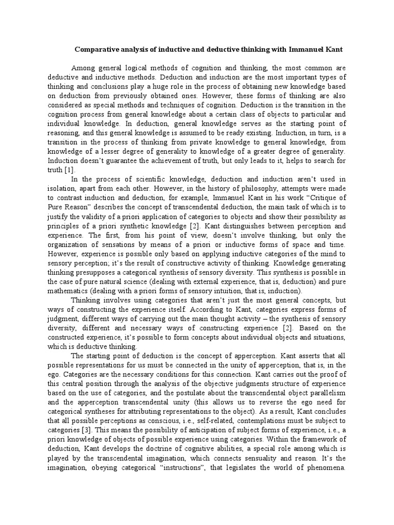 Comparative Analysis of Inductive and Deductive Thinking With Immanuel ...